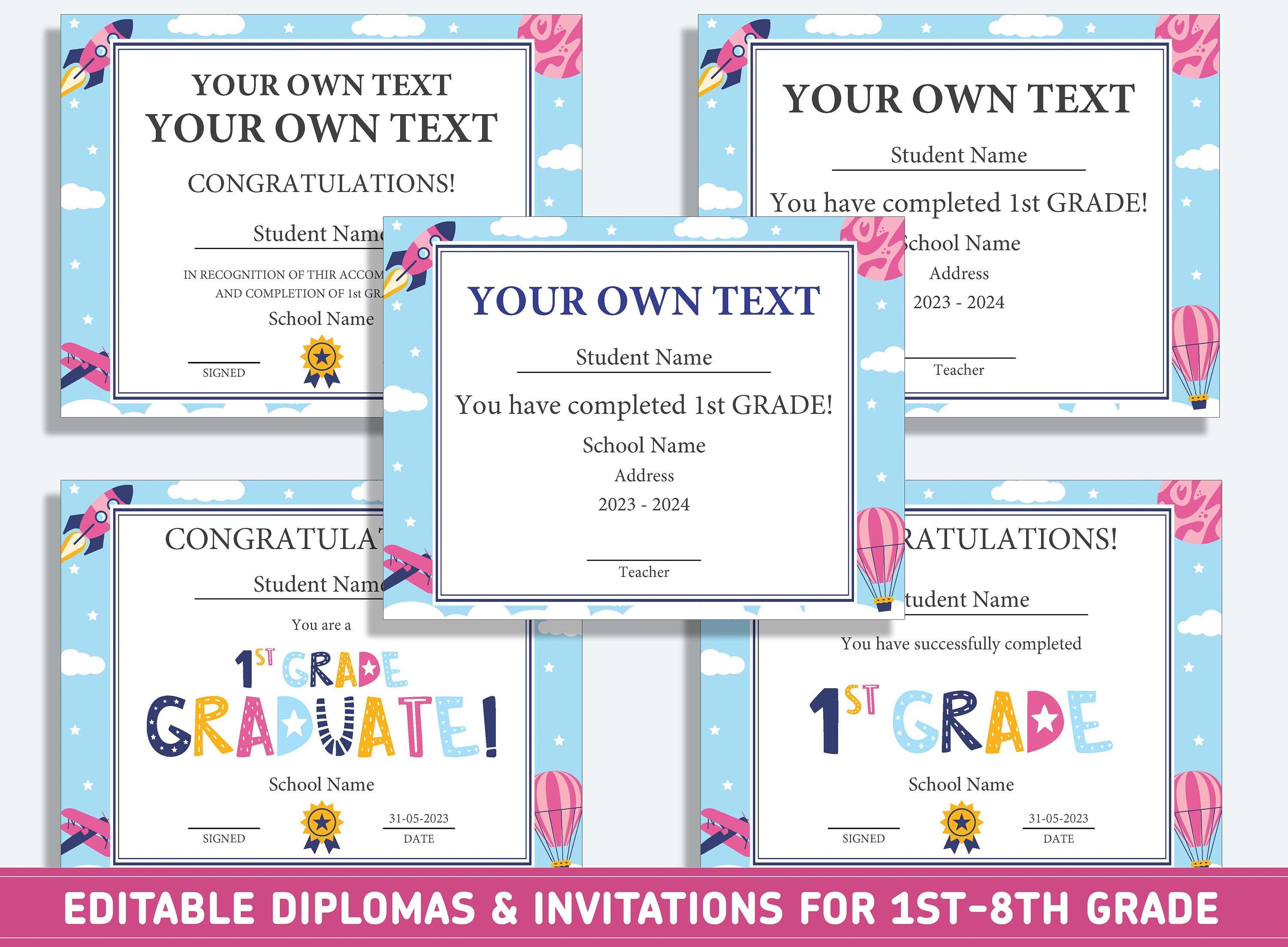 Editable 5th Grade Awards, 1st to 8th Grade Diploma, Certificate of ...