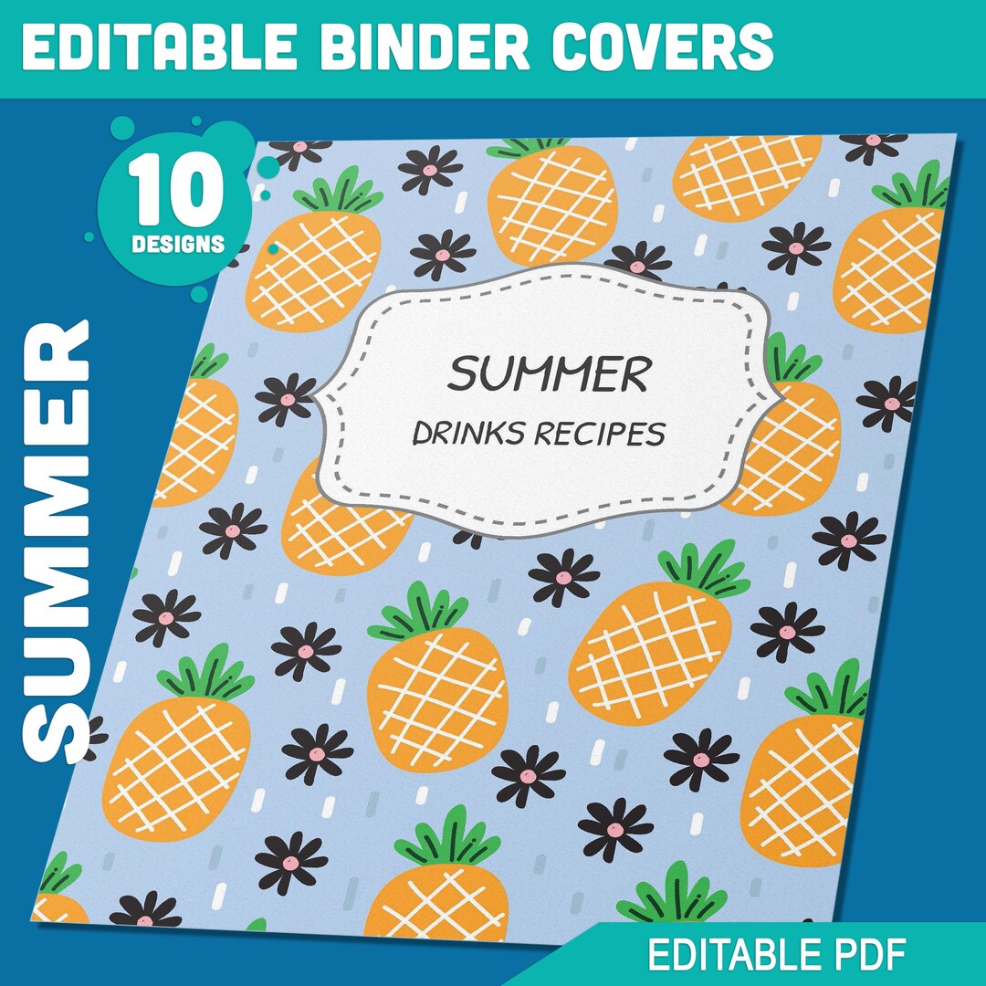 Summer Binder Cover, 10 Printable & Editable Coversspines, Binder ...