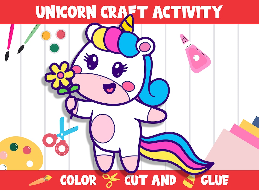 Cute Unicorn Craft Activity - Color, Cut, and Glue for Prek to 2nd ...