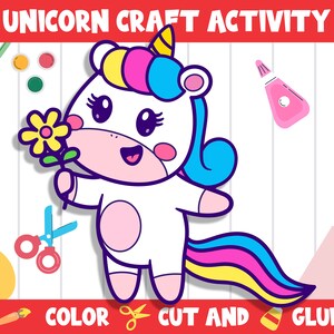 Cute Unicorn Craft Activity - Color, Cut, and Glue for Prek to 2nd ...