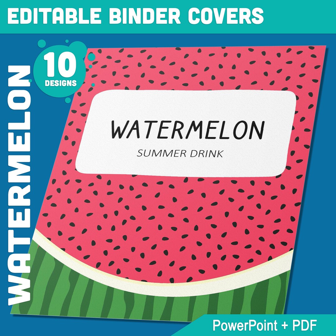 10 Editable Watermelon Binder Covers, Includes 1, 1.5, 2" Spines ...