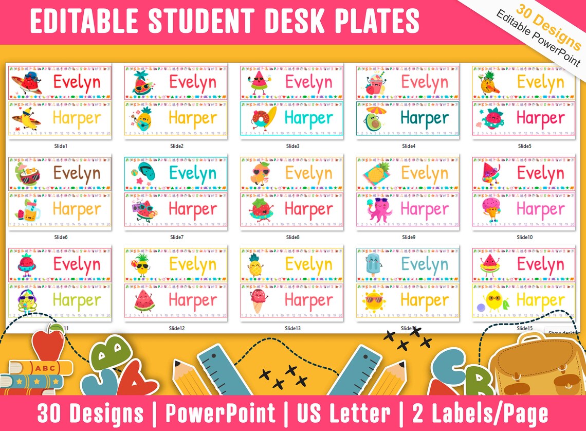 Student Desk Plates, 30 Printable/editable Fun Summer Classroom Name ...