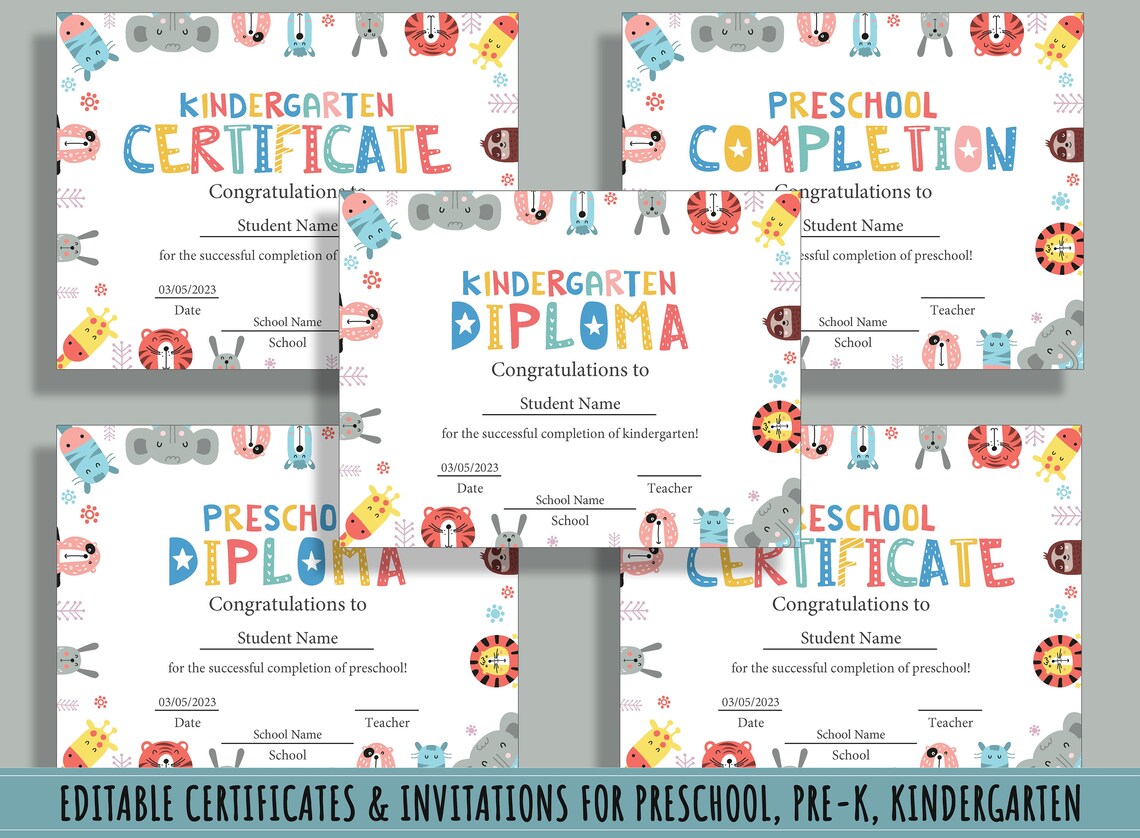 Kindergarten and Preschool Diploma, Certificate, and Invitation ...