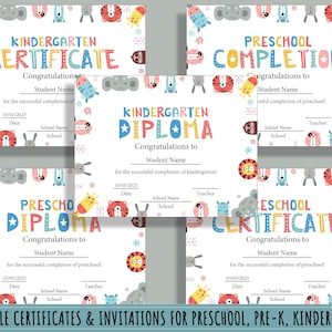 Kindergarten and Preschool Diploma, Certificate, and Invitation ...