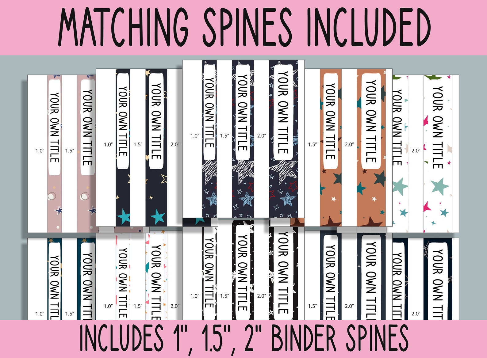10 Editable Starry Binder Covers, Includes 1, 1.5, 2 Spines, Available ...
