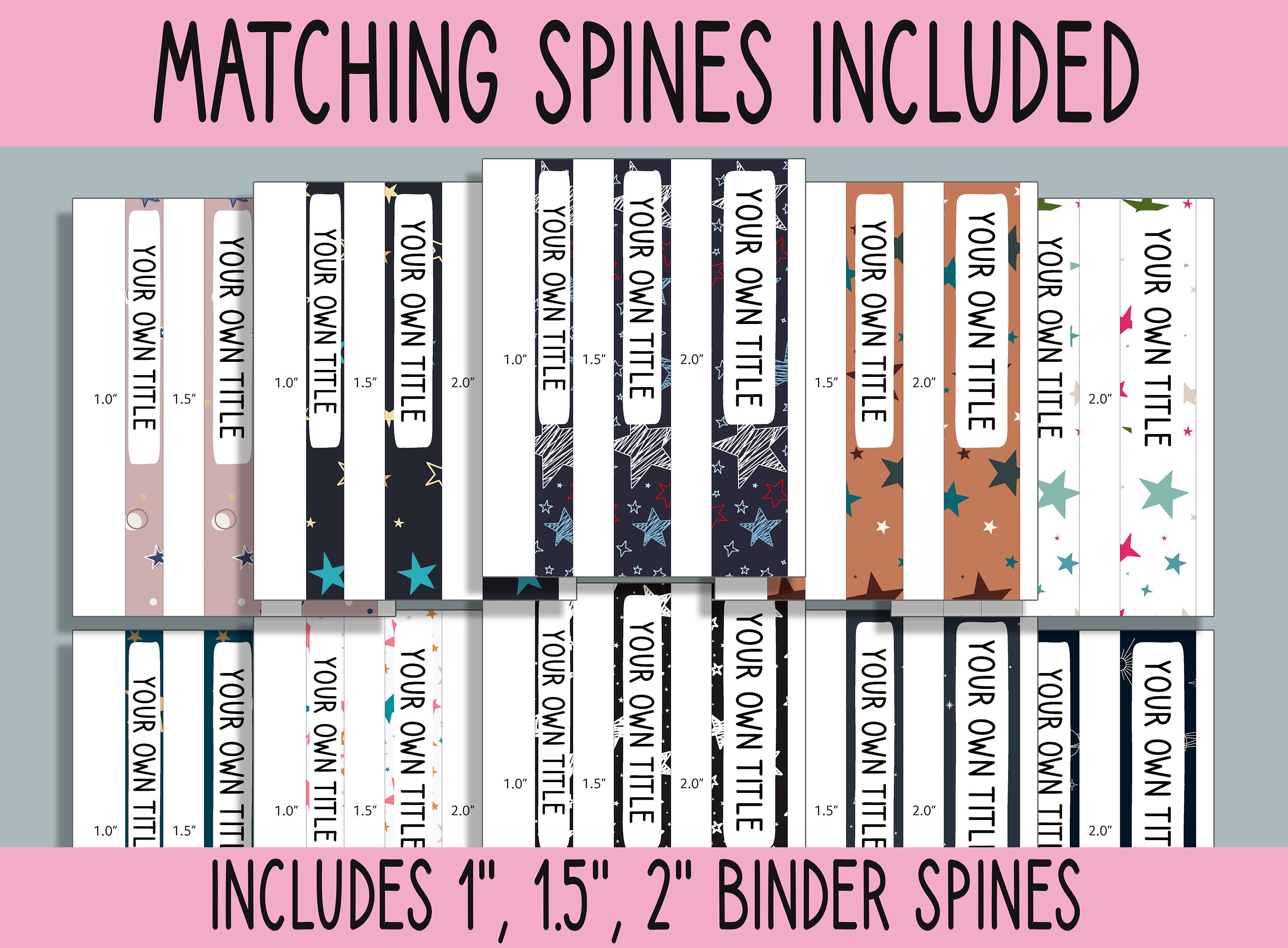 10 Editable Starry Binder Covers, Includes 1, 1.5, 2 Spines, Available ...