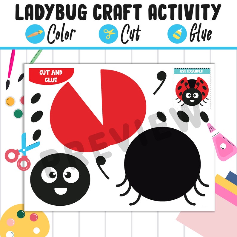 Ladybug Paper Craft Activity Color, Cut, and Glue for Prek to 2nd Grade ...