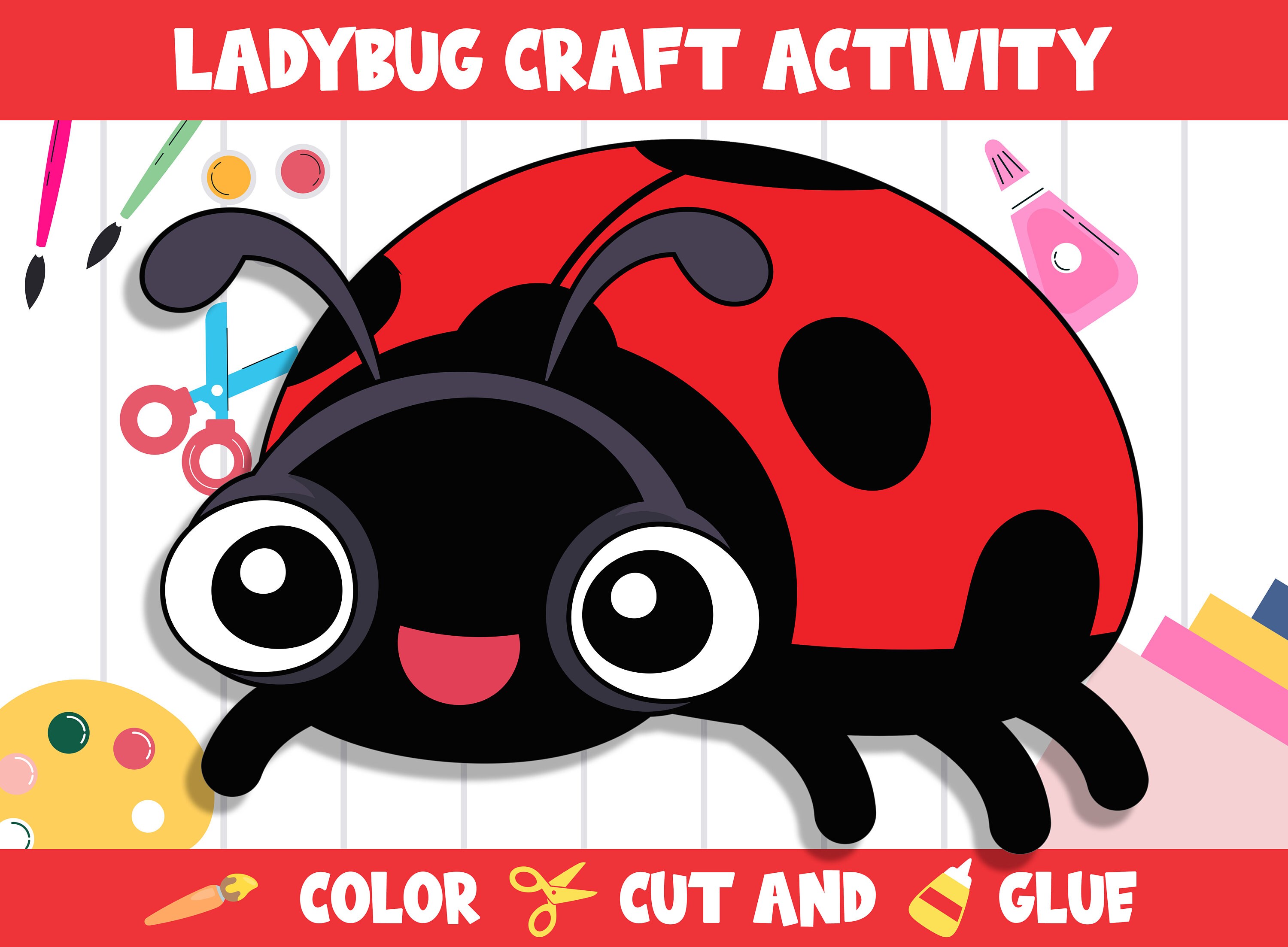 Cute Ladybug Craft Activity Color, Cut, and Glue for Prek to 2nd Grade ...
