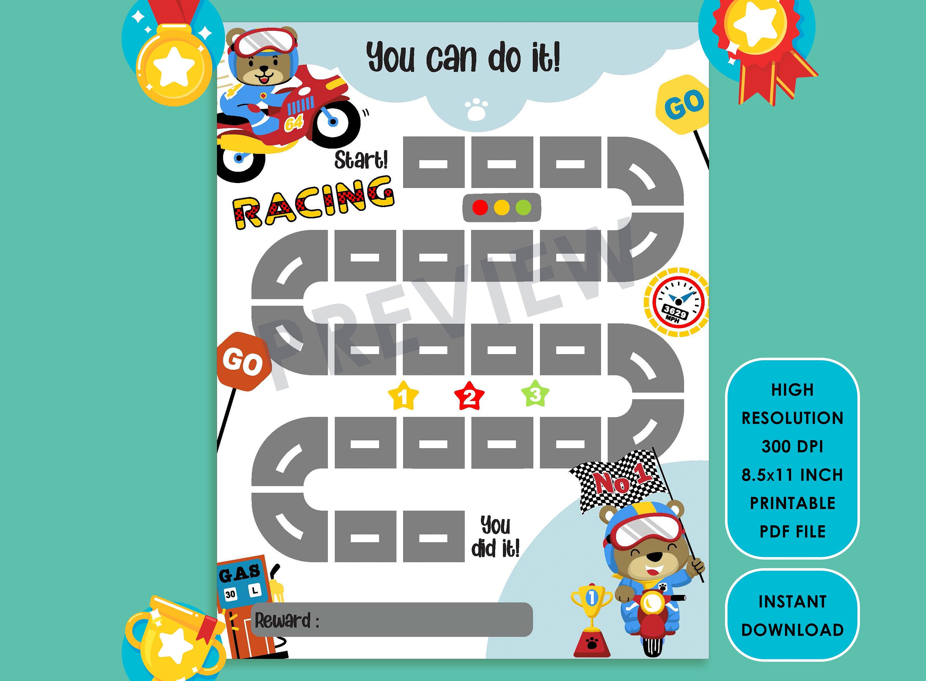 Printable Car Racing Reward Chart, Motorcycle Behavior Chart/boy Chore ...