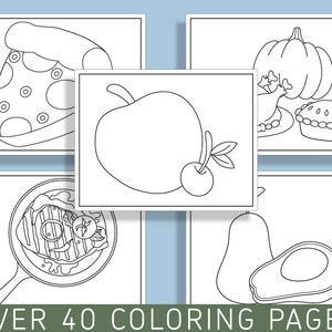 Food Coloring Pages: Fun Activity Book for Kids With 40 Printable Food ...