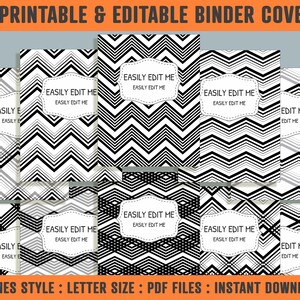 Zig Zag Black and White Binder Cover, 10 Printable/editable Covers ...