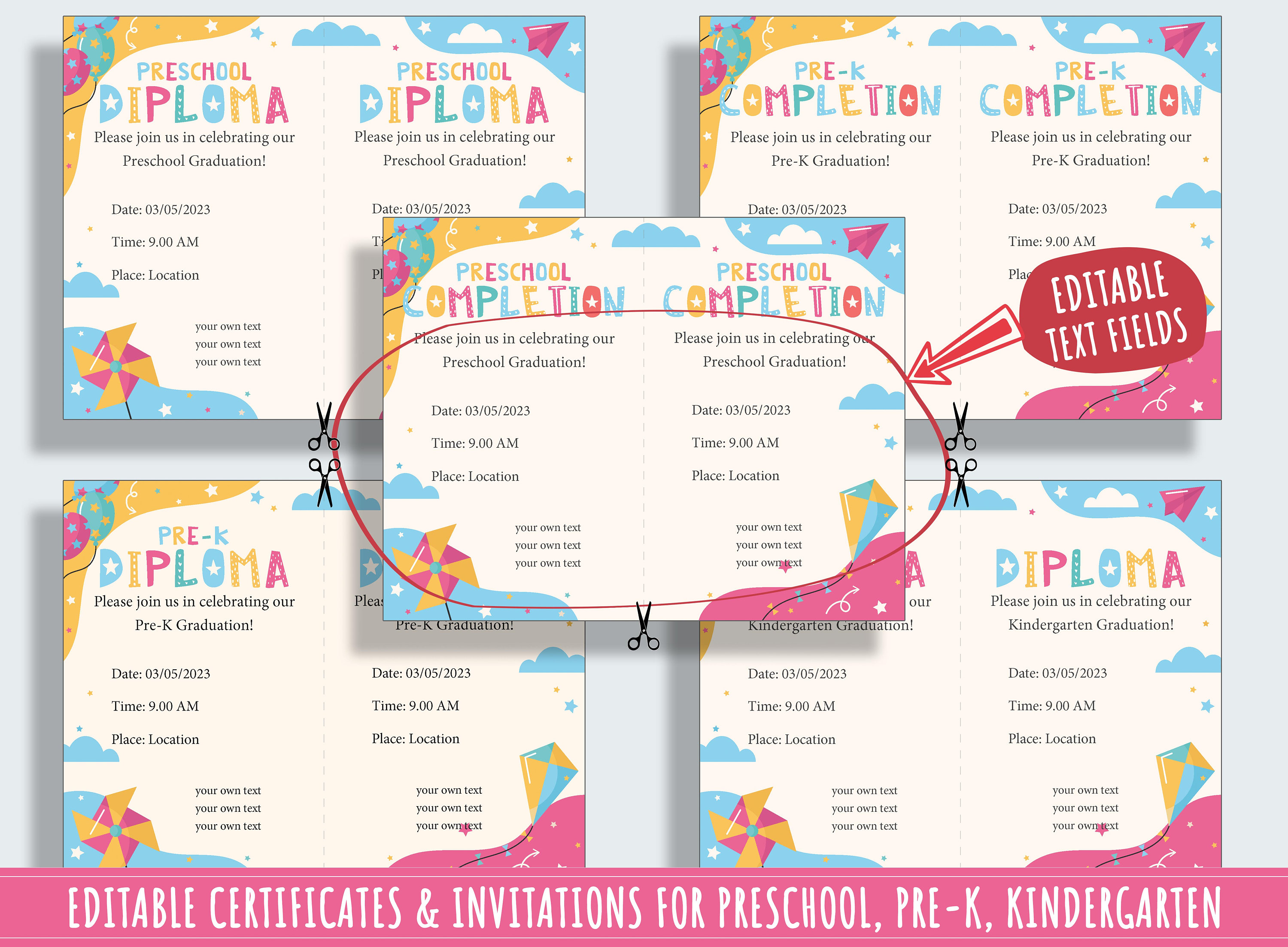 Preschool and Kindergarten End of Year Celebration Kit: 37 Editable ...