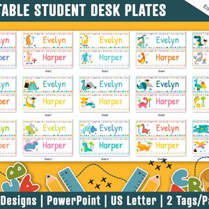 Student Desk Name Plates, 30 Printable/editable Dinosaur Classroom Name ...
