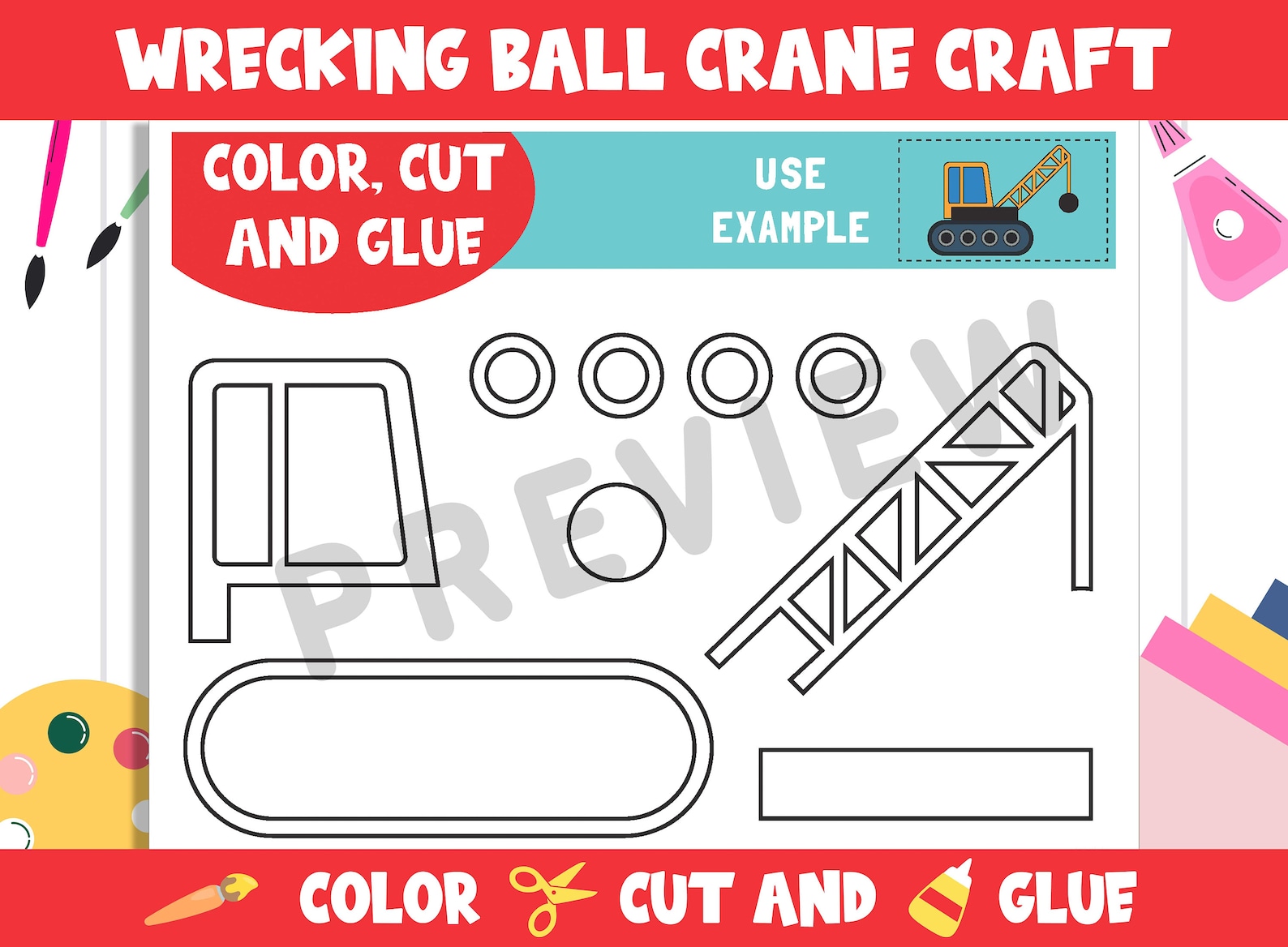 Wrecking Ball Crane Craft Activity - Color, Cut, and Glue for Prek to ...