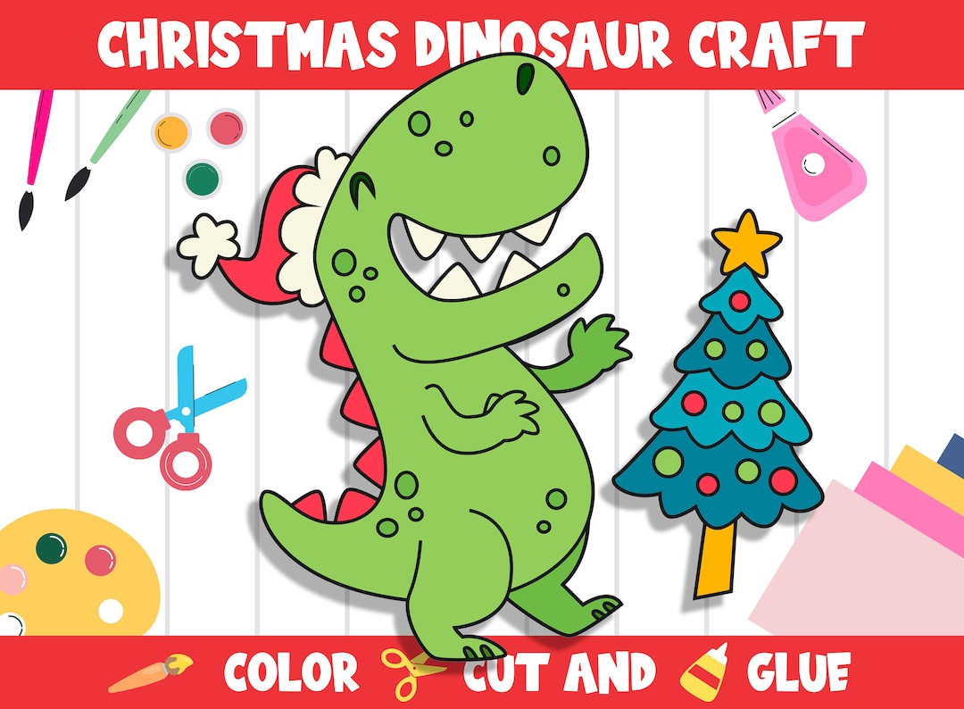 Christmas Dinosaur Craft Activity - Color, Cut, and Glue for Prek to ...