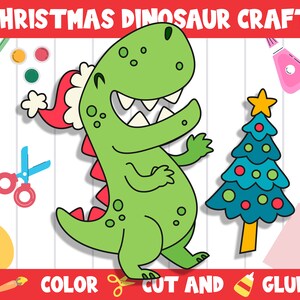 Christmas Dinosaur Craft Activity - Color, Cut, and Glue for Prek to ...