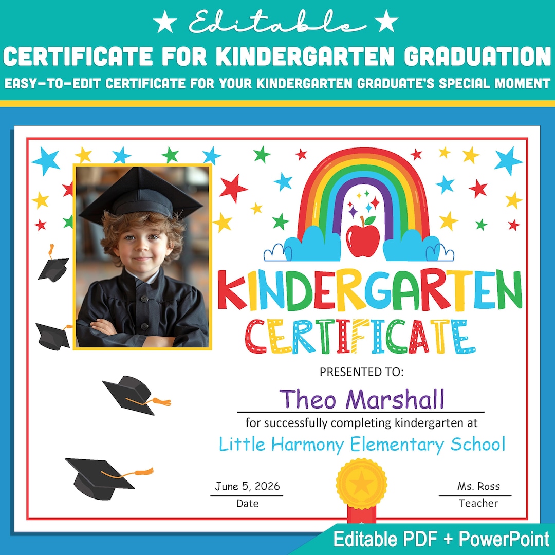 Editable Kindergarten Graduation Certificate Template With Photo ...