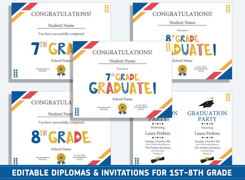 Editable 4th Grade Awards, 1st to 8th Grade Diploma, Certificate of ...