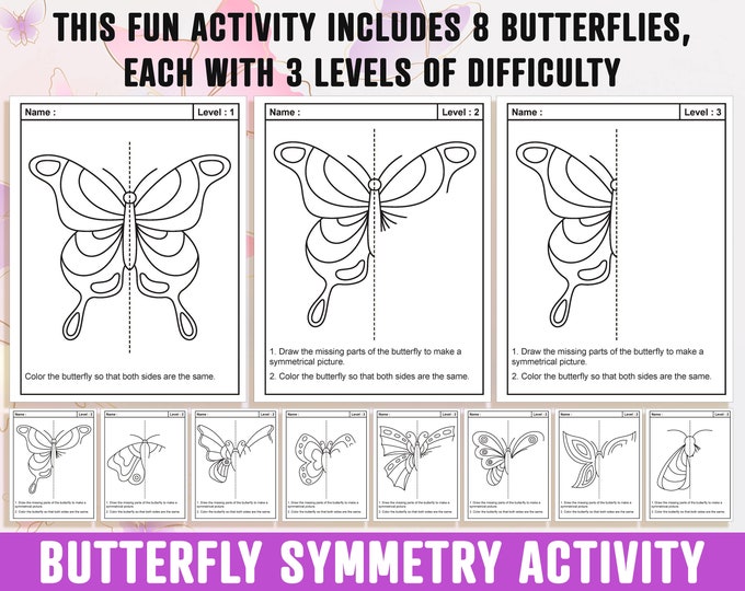Butterfly Symmetry Worksheet Butterfly Theme Lines of - Etsy