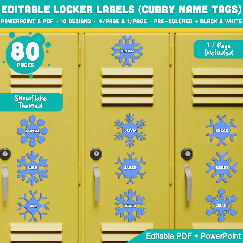 Editable Locker Labels, Cubby Name Tags, Snowflake Themed, Pre-colored ...