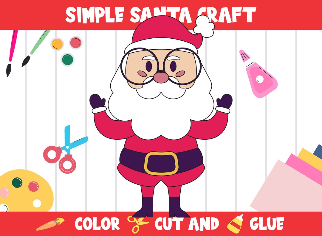 Simple Santa & Christmas Craft Activity - Color, Cut, and Glue for Prek ...