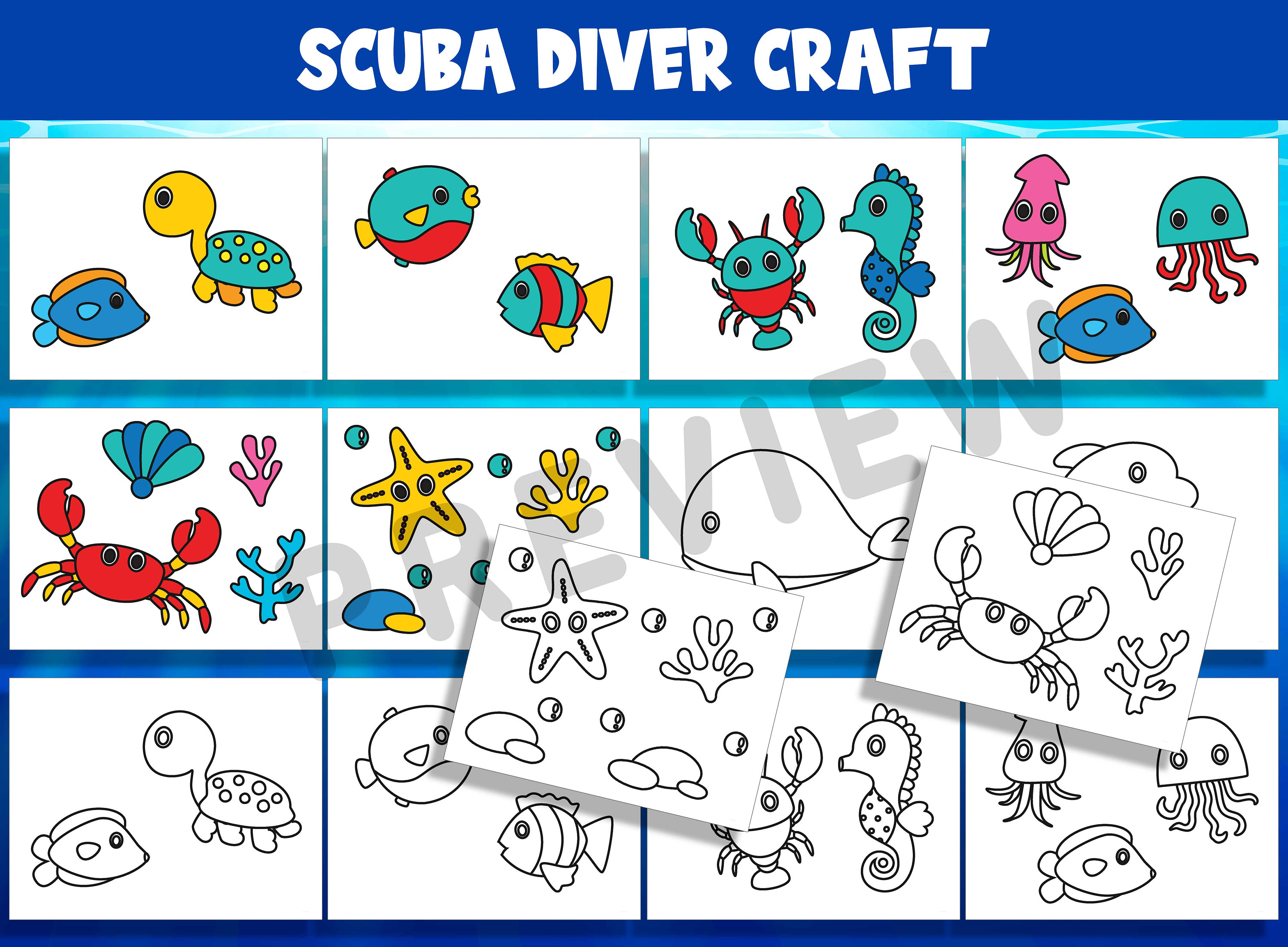 Underwater Adventures Craft Bundle: Scuba Diver and Ocean Animals Dive ...