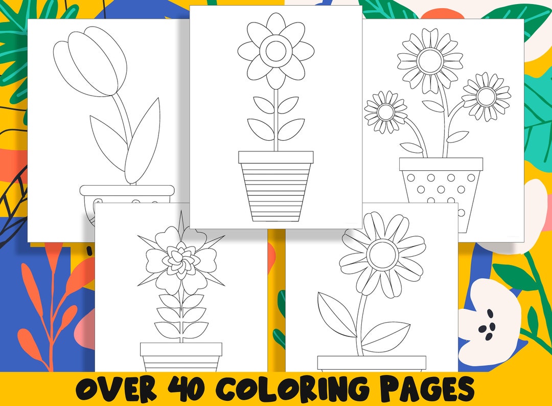 Summer Flowers in Pots Coloring Book, 40 Printable Flower Coloring ...