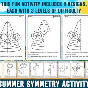 Summer Symmetry Worksheet, Summer Theme Lines of Symmetry Activity, 24 ...