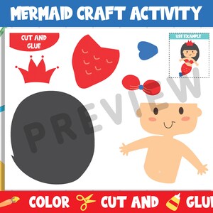 Mermaid Craft Activity : Color, Cut, and Glue for Prek to 2nd Grade ...