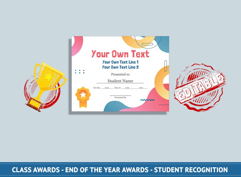 Editable Class Awards End of the Year Awards Student Recognition, PDF ...