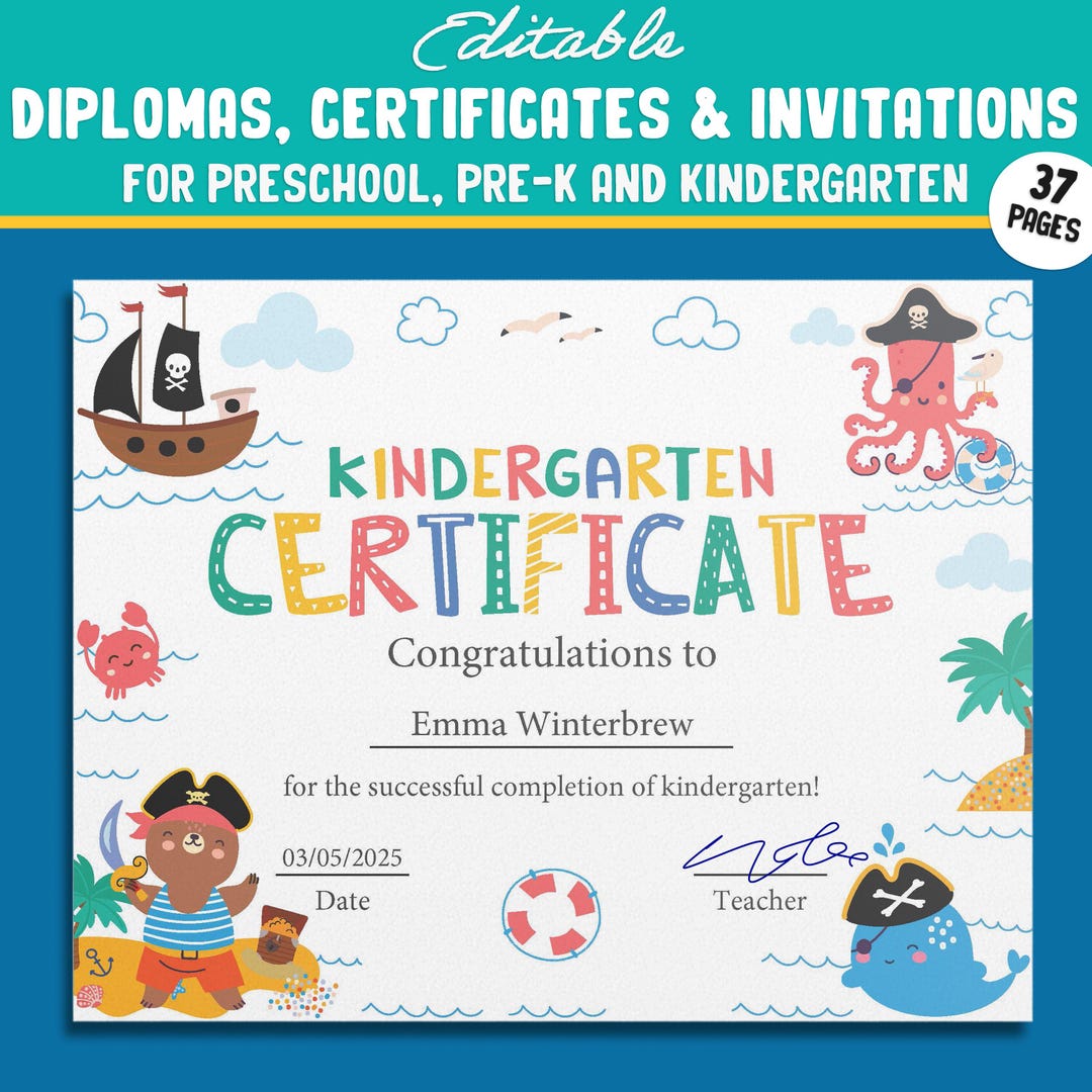 Printable / Editable Kindergarten, Pre-k, Preschool Completion ...