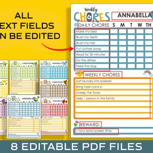 Bird-themed Chore Chart for Kids: 8 Printable and Editable ...