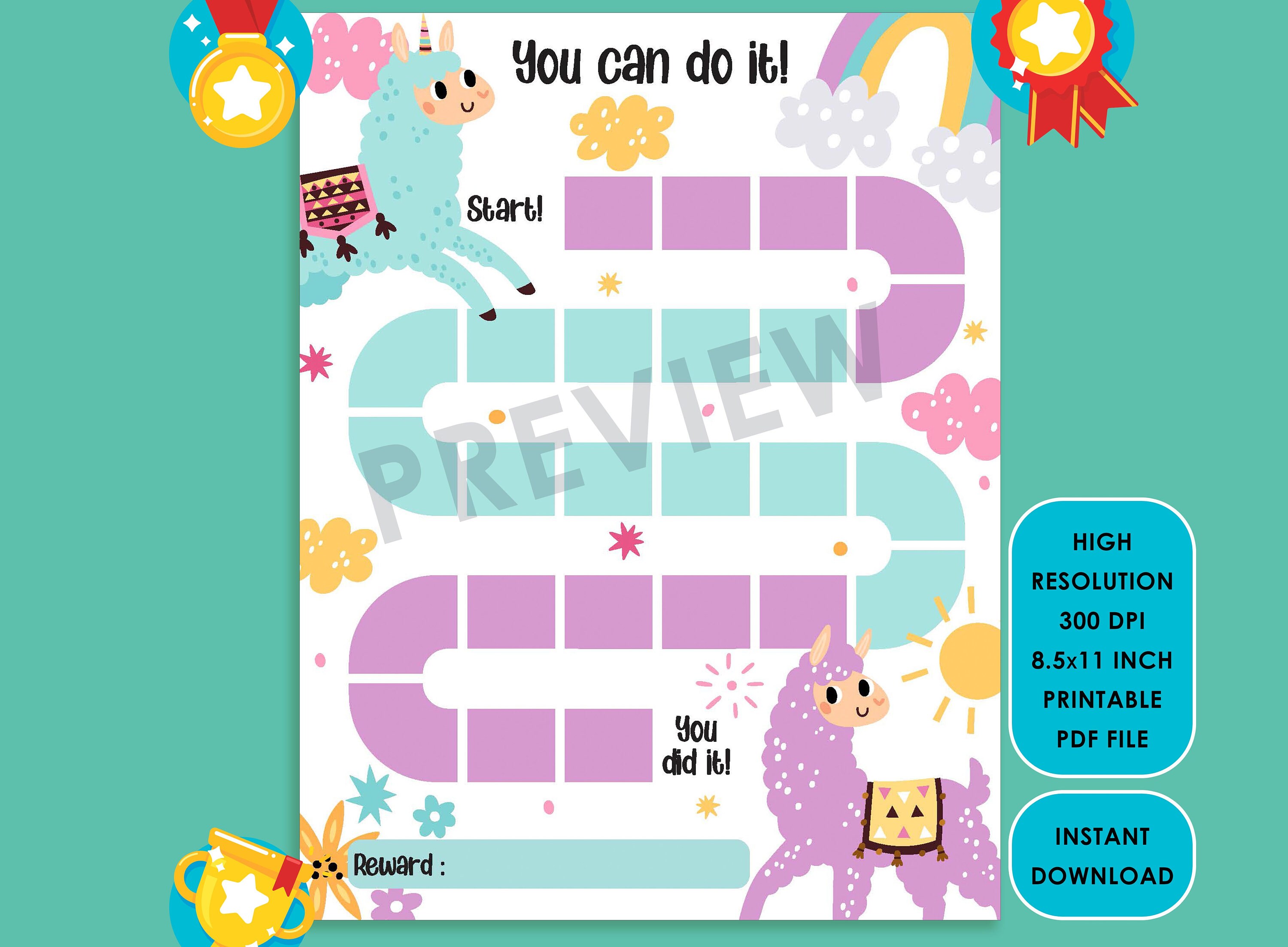 Printable Llama Reward Chart for Kids, Encouraging Positive Behavior ...