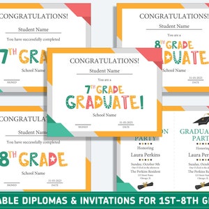 Editable 7th Grade Certificate, 1st to 8th Grade Diploma, Certificate ...