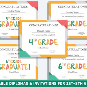 Editable 7th Grade Certificate, 1st to 8th Grade Diploma, Certificate ...