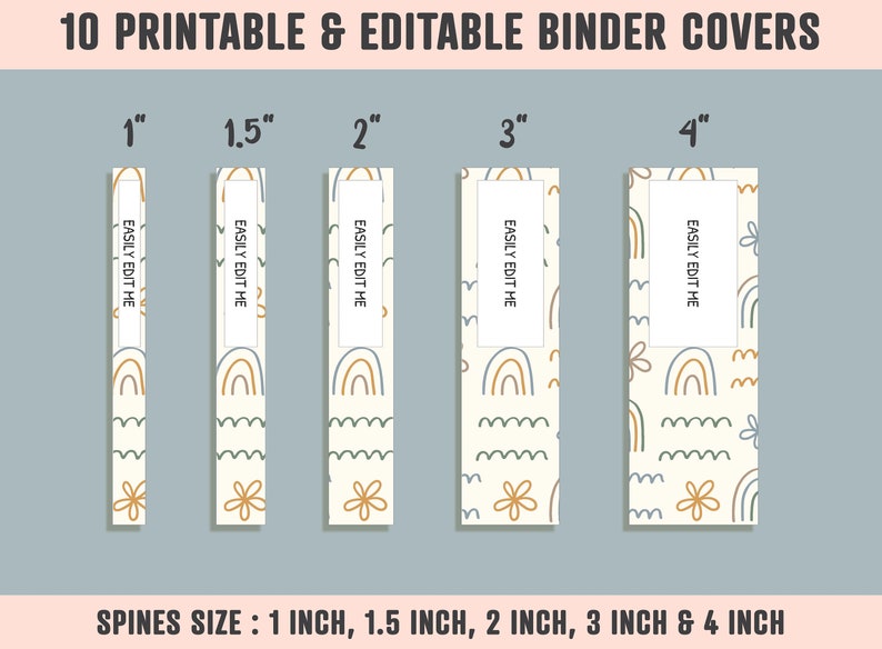 Rainbows Flowers Abstract Geometric Binder Cover, 10 Printable/editable ...