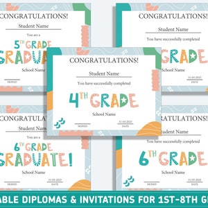 Editable 3rd Grade Certificate, 1st to 8th Grade Diploma, Certificate ...