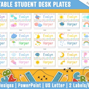 Student Desk Plates, 30 Printable/editable Cute Weather Classroom Name ...