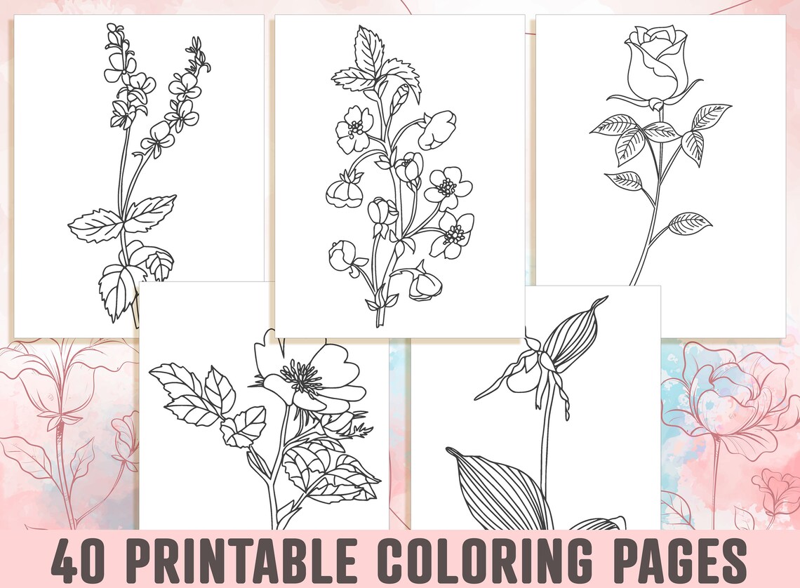 Floral Coloring Pages 40 Beautiful Floral and Flower - Etsy