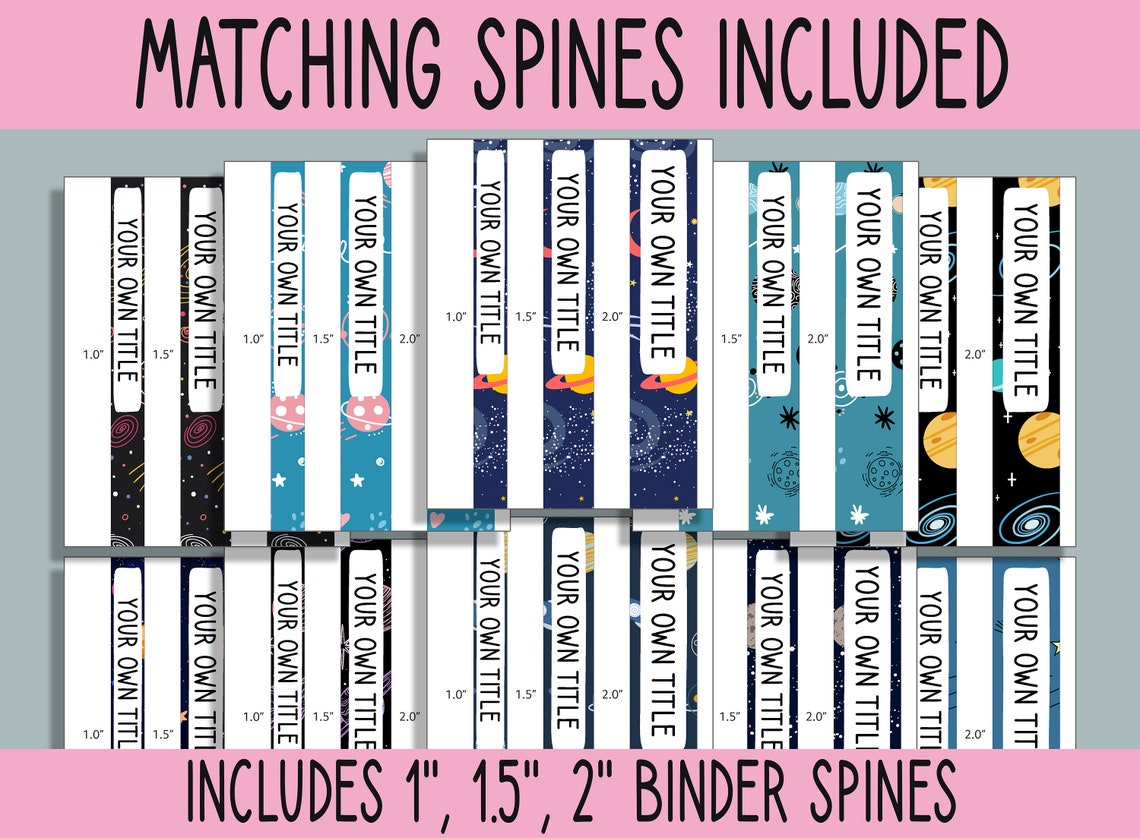 10 Editable Space Binder Covers, Includes 1, 1.5, 2" Spines, Available ...