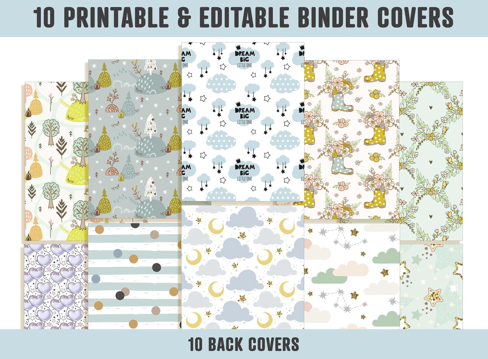 Binder Cover Printable Editable 10 Coversspines Binder - Etsy