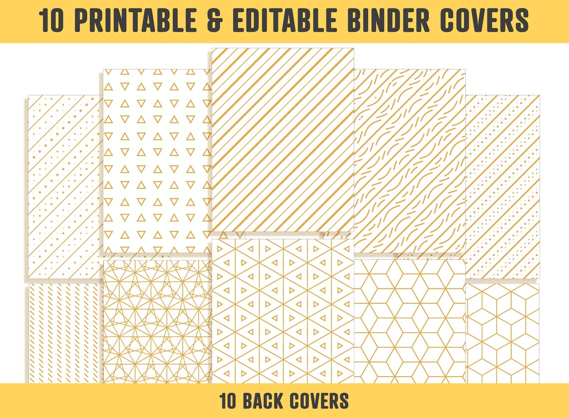 Binder Covers White and Gold 10 Printable & Editable Binder - Etsy