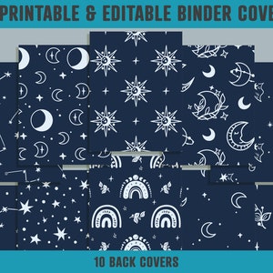 Moon, Rainbow, Stars Binder Cover, 10 Printable & Editable Binder ...