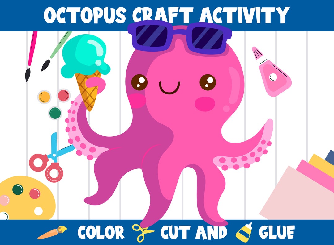 Summer Cute Octopus Craft Activity - Color, Cut, and Glue for Prek to ...