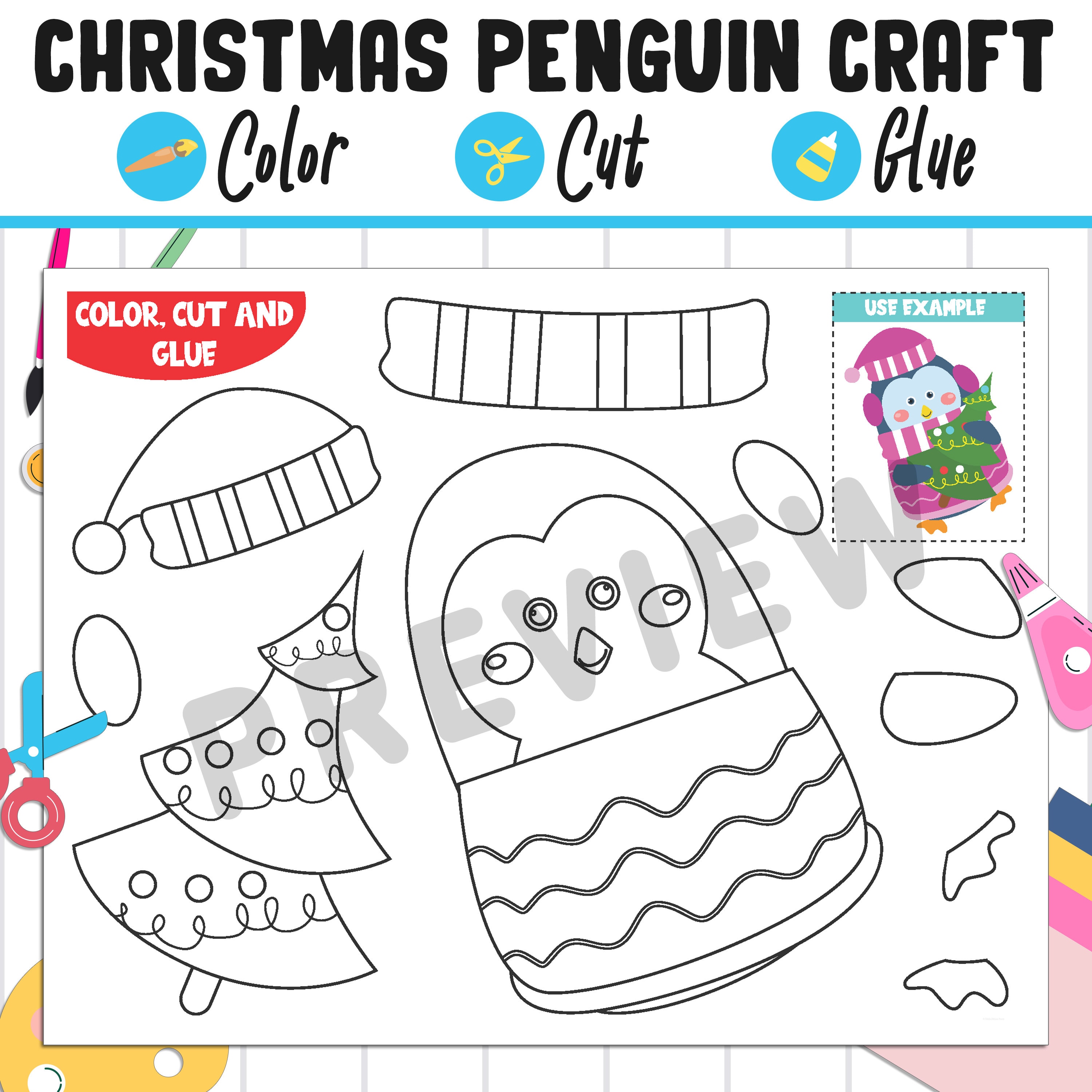 Christmas Penguin Craft for Kids : Color, Cut, and Glue, a Fun Activity ...