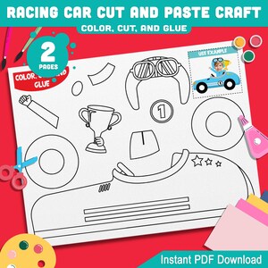 Racing Car Cut-and-paste Craft for Kids, Fun Printable Activity With ...