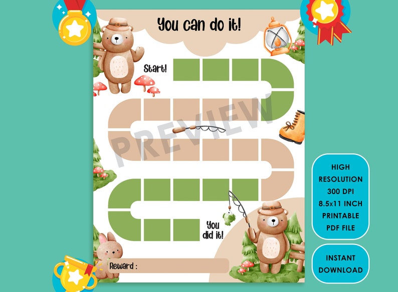 Printable Bear Reward Chart Honey/camping/fishing Behavior - Etsy