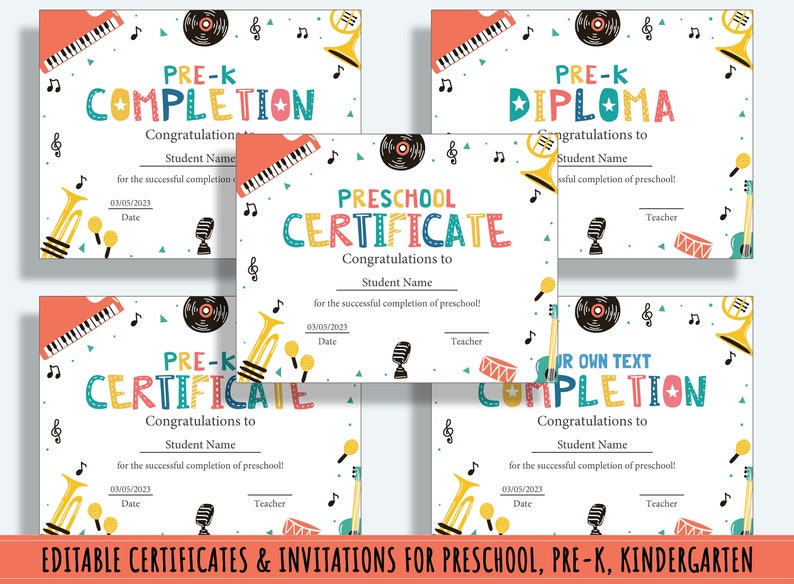 Customizable Diplomas, Certificates, and Invitations for Preschool and ...