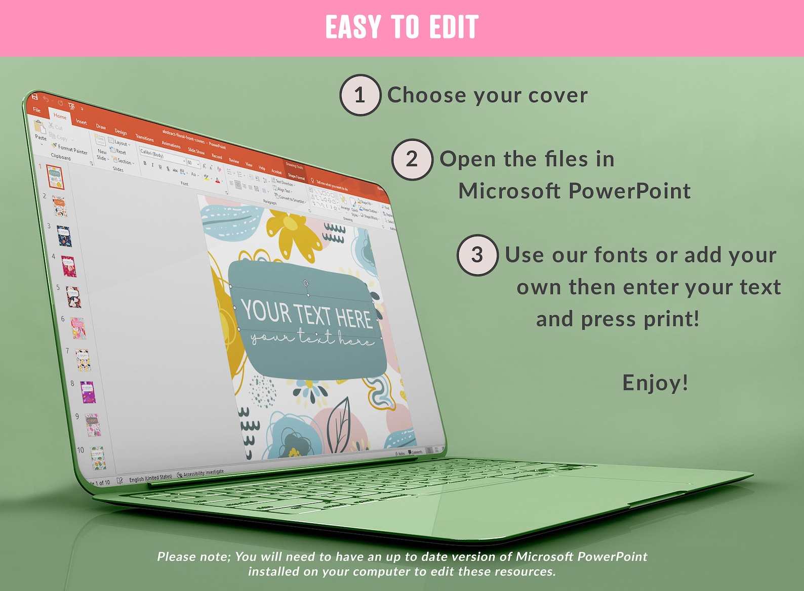 Powerpoint Binder Covers, 10 Printable/editable Abstract Floral Covers ...