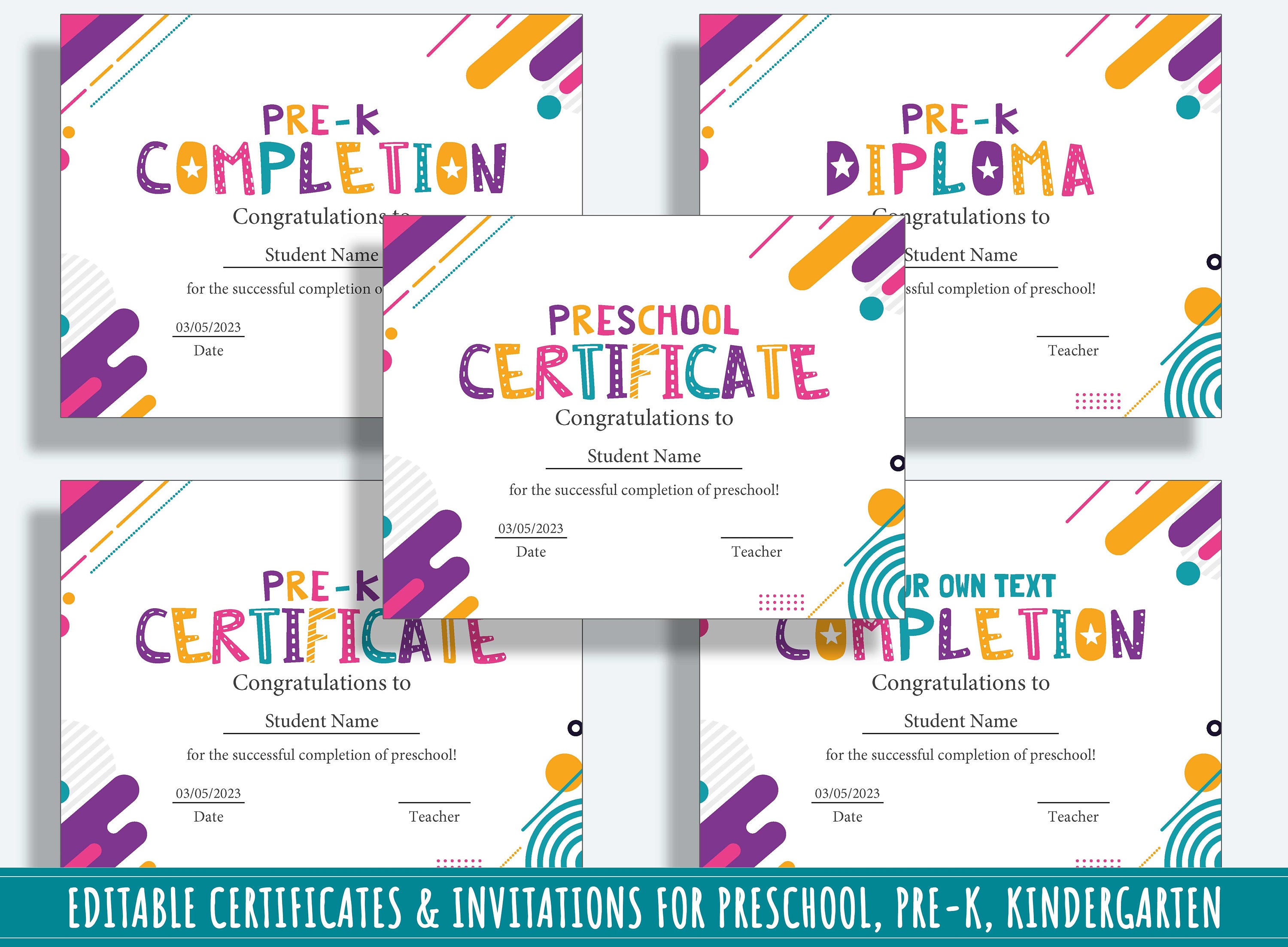 Editable Preschool Completion Certificates, End of the Year Diplomas ...